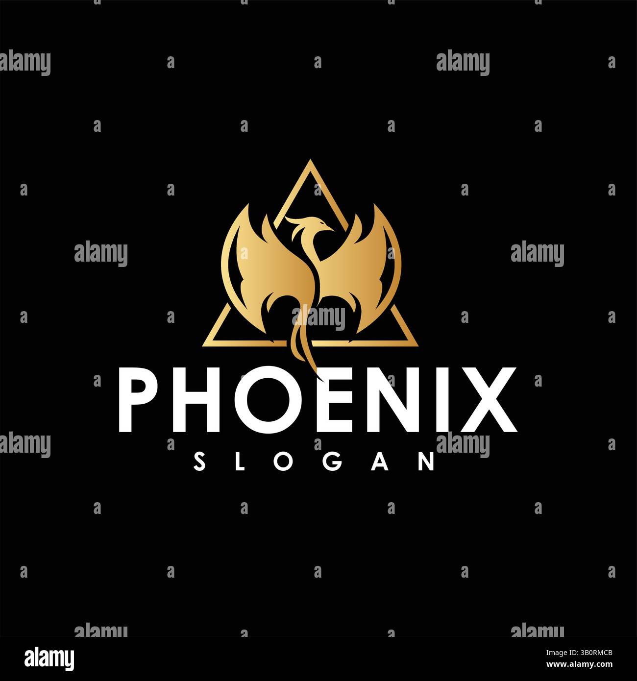Golden Phoenix Bird in Flight with Triangle Phoenix Bird Logo Design ...