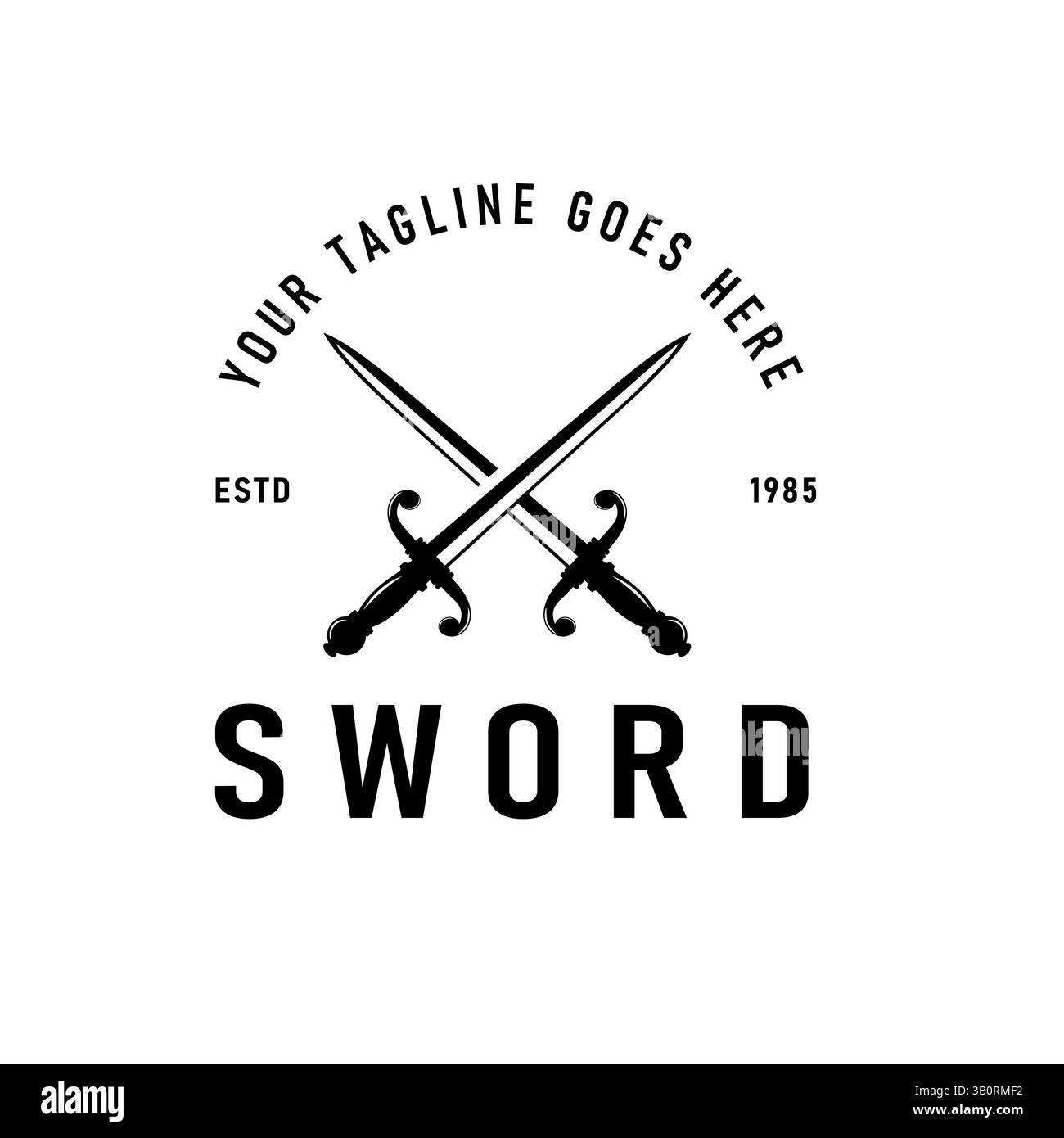 Silhouette of Two Swords with Crossed Swords Vintage Style Logo Design Vector Illustration Stock ...