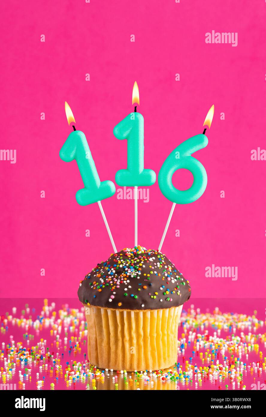 Birthday card with cupcake and number 116 candle - Pink background ...