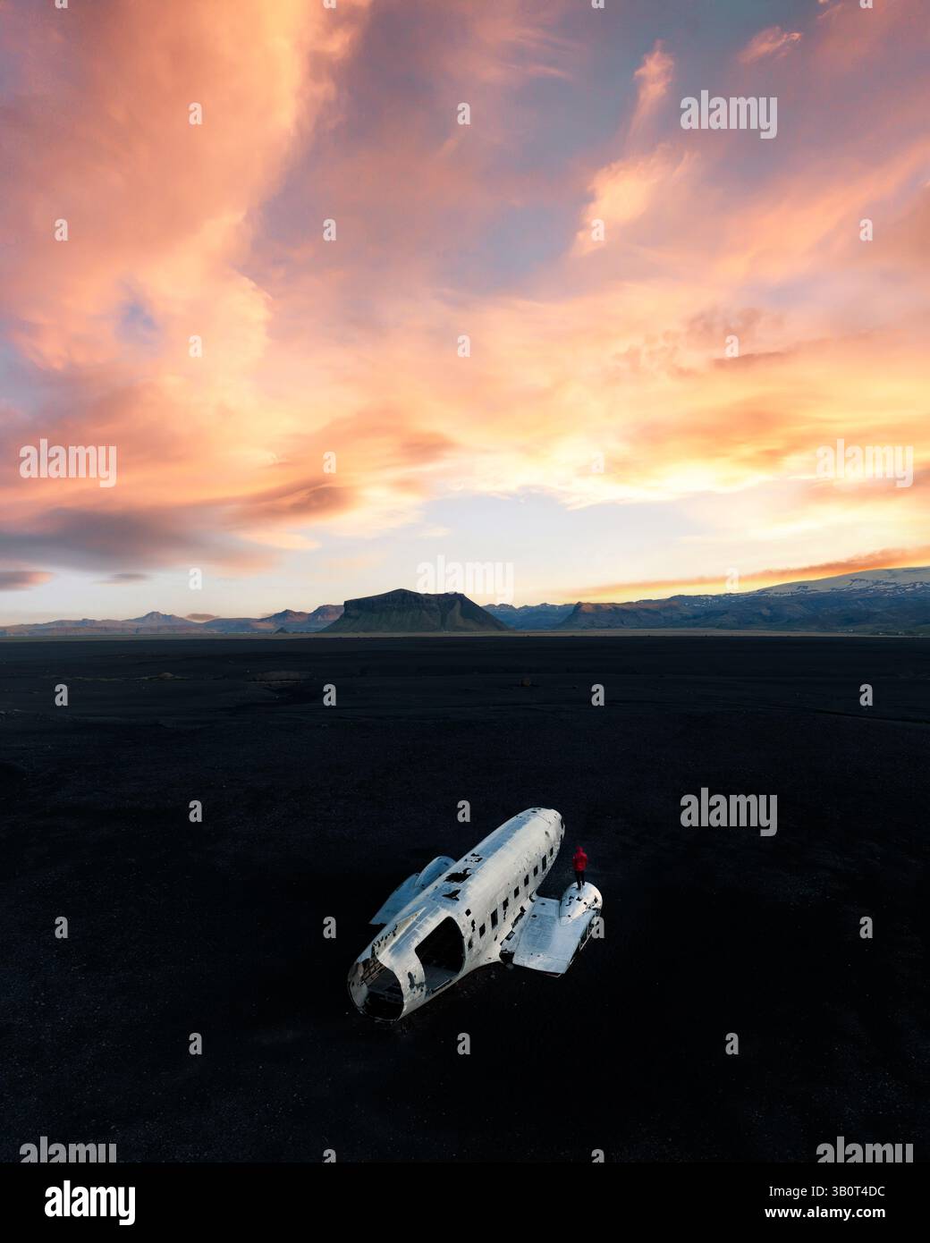 DC-3 plane wreck on Iceland's black sand beach of Solheimasandur under ...