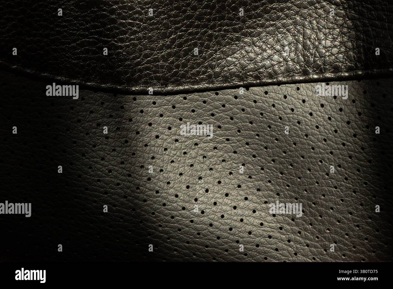Texture of black perforated leather with small holes and textured ...