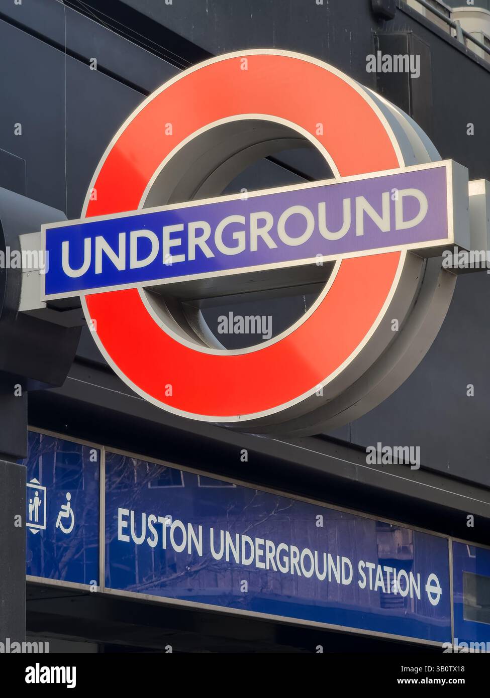 London, UK - April 3, 2025; London Euston underground station roundel ...