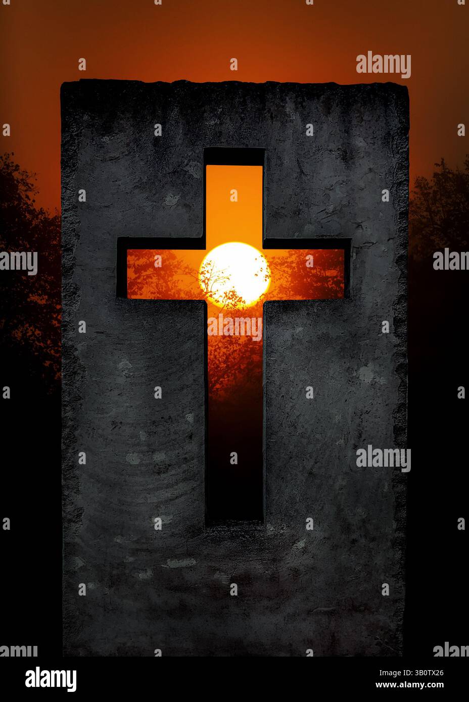 Cross, Christian symbol of hope and faith, cut into stone monument at ...