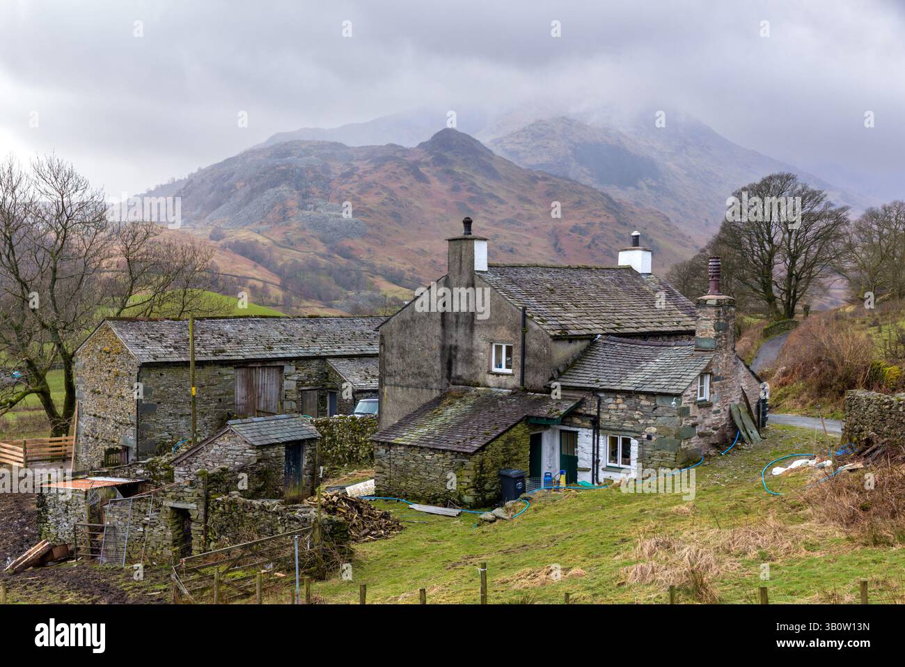 Old Lake District hill farm house and barn slate buildings, Dale End ...
