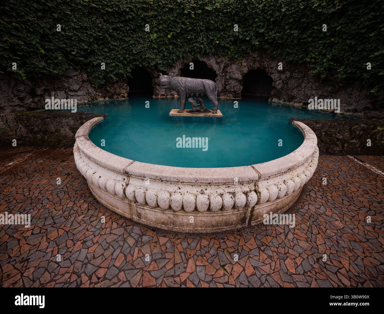 Romulus and Remus with She-Wolf sculpture statue fountain at Italian ...