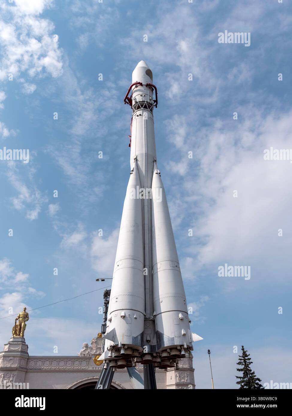 MOSCOW, RUSSIA - APRIL 23, 2024: Booster rocket Vostok at the pavilion ...