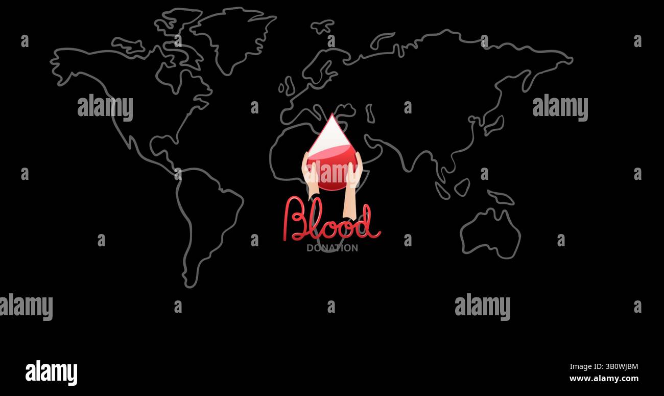 Image of blood donation icon and text over world map Stock Photo - Alamy