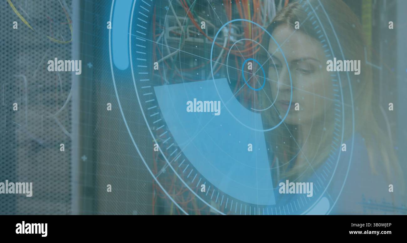 Image of data processing over caucasian woman inspecting server room Stock Photo - Alamy