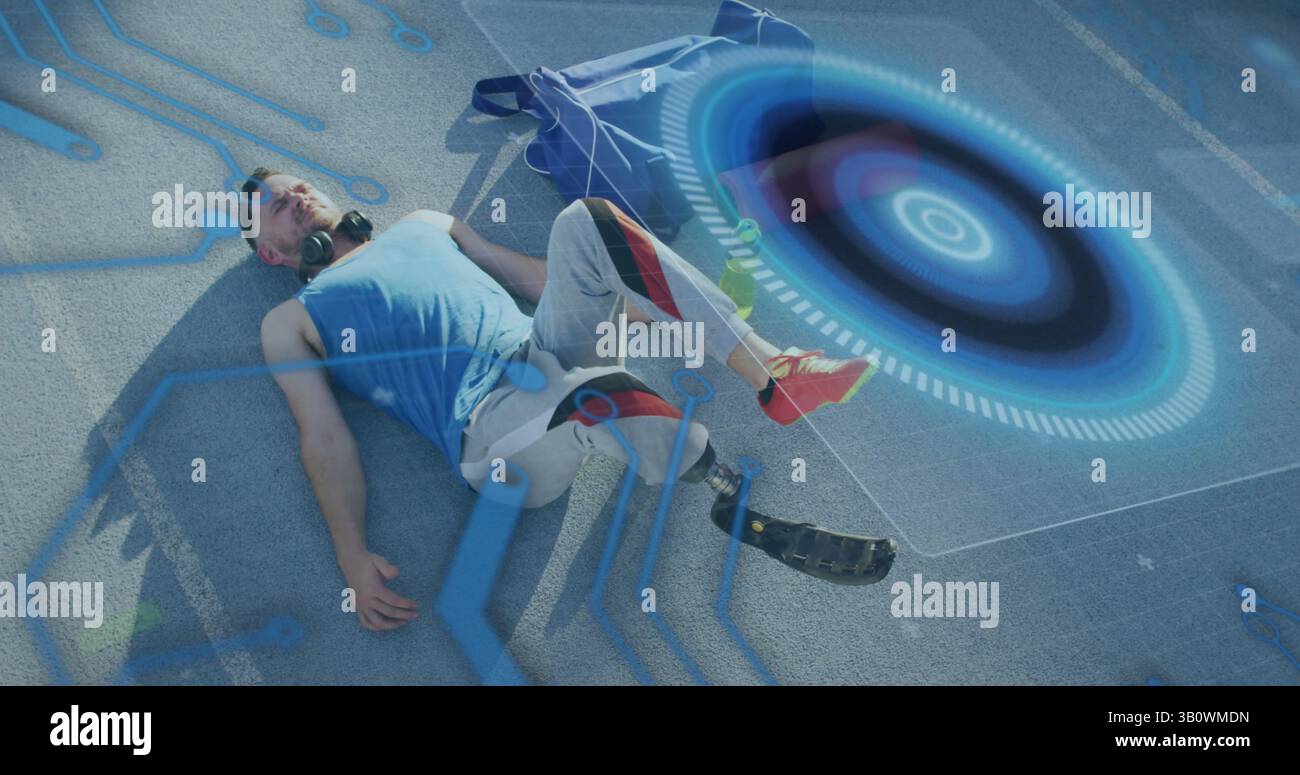 Image of data processing over disabled caucasian sportsman Stock Photo ...