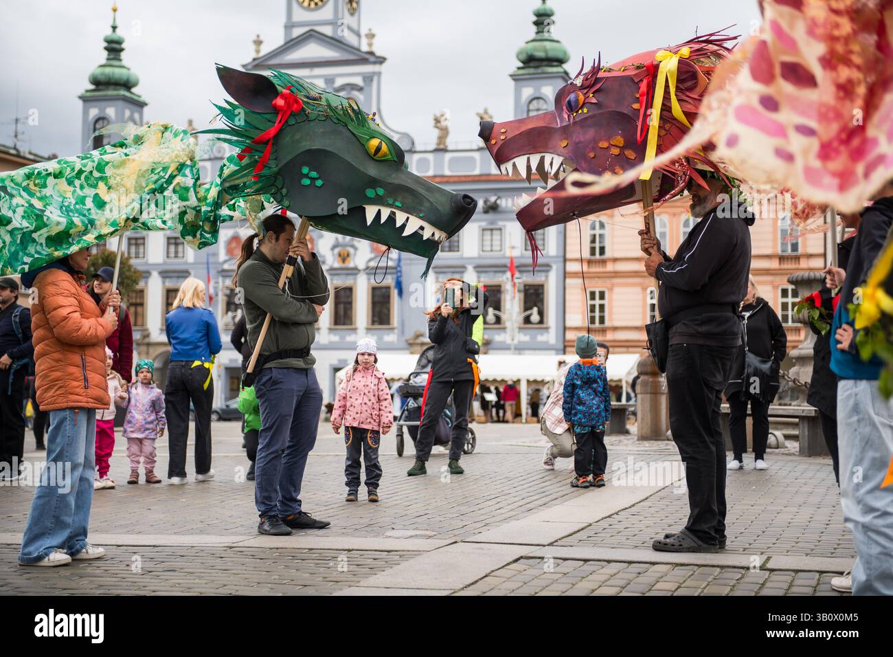 Budweis, Czech Republic. 24th Apr, 2025. A parade with puppets of two ...