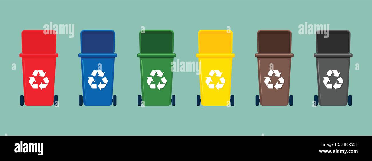 Set of recycling bins for waste sorting flat vector illustration ...