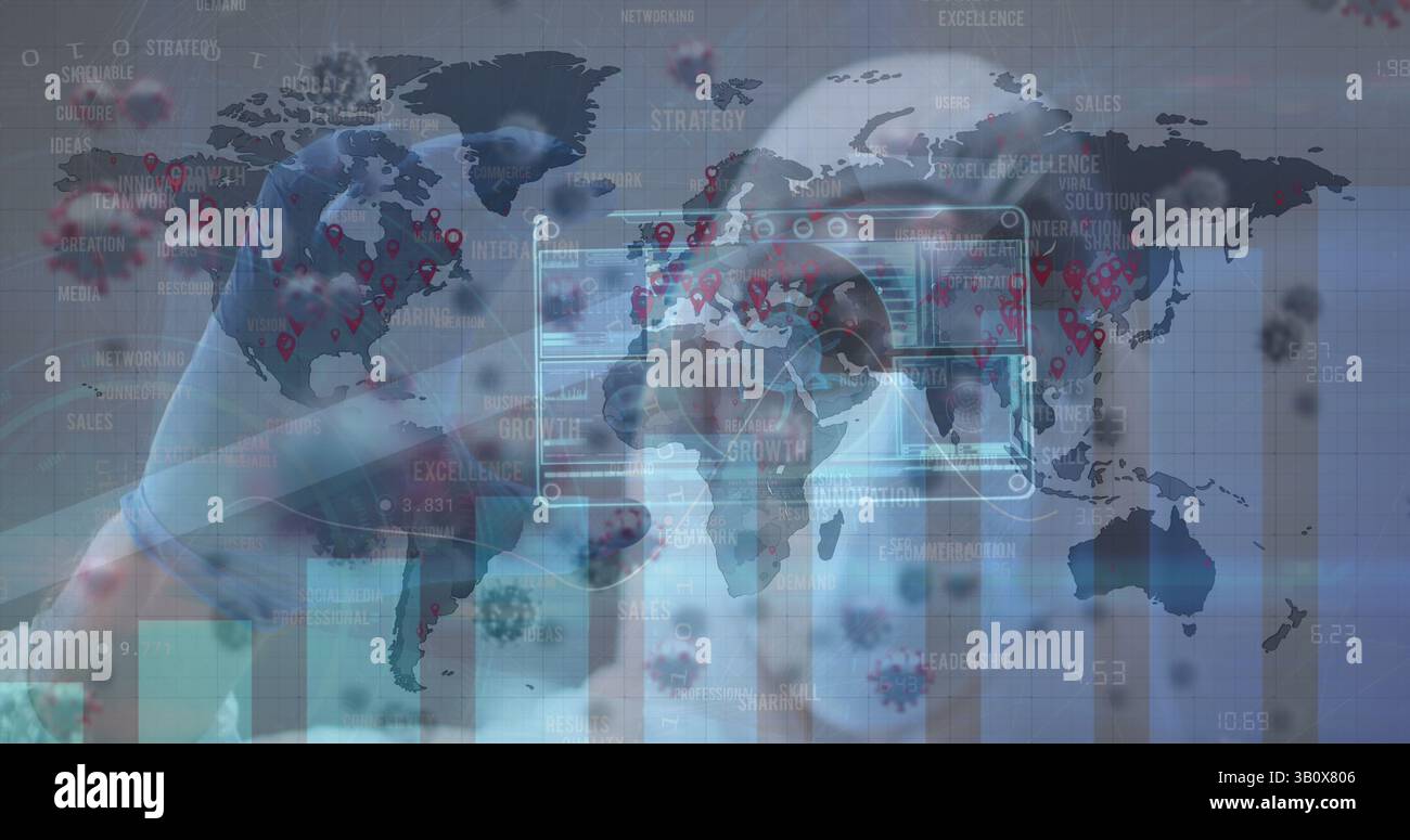 Selecting gloved hand tapping panel in virtual data display, with ...