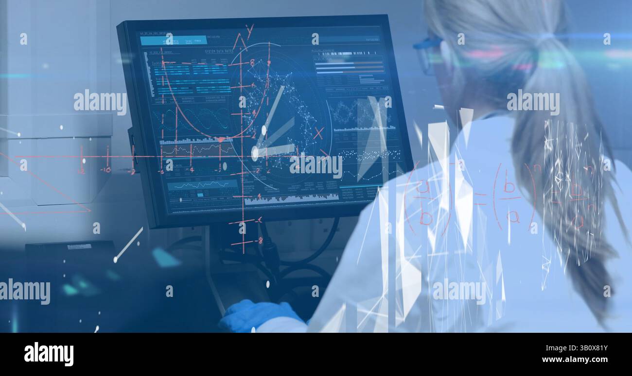 Image of digital interface over woman using computer Stock Photo - Alamy
