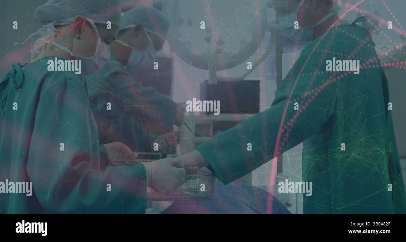 Medical team arranging surgical instruments in hospital operating room ...