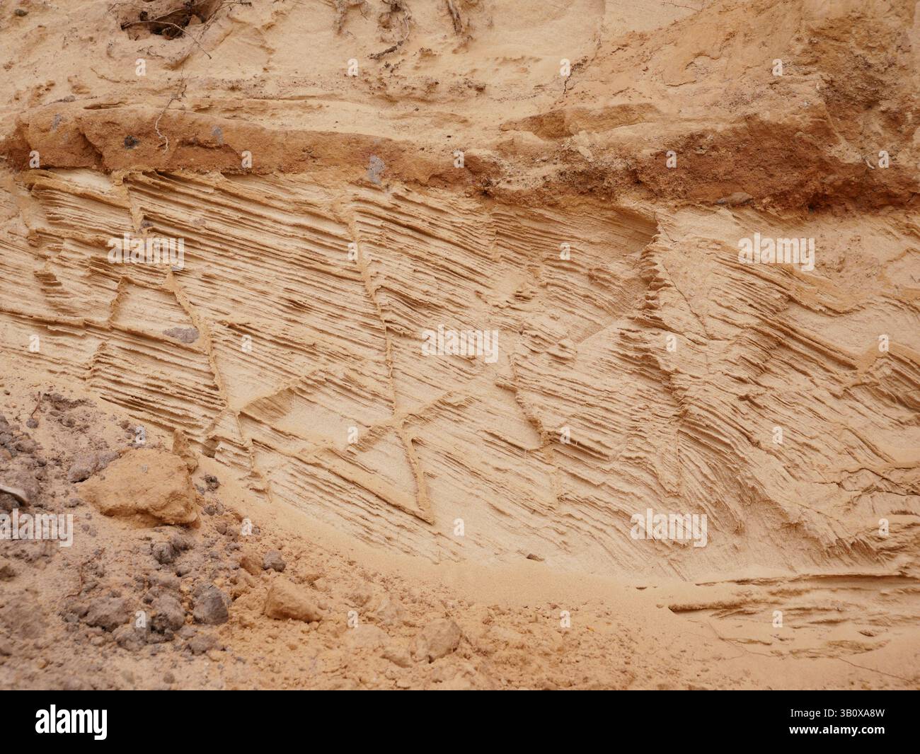 The cliff face reveals fascinating layered patterns created by fresh ...