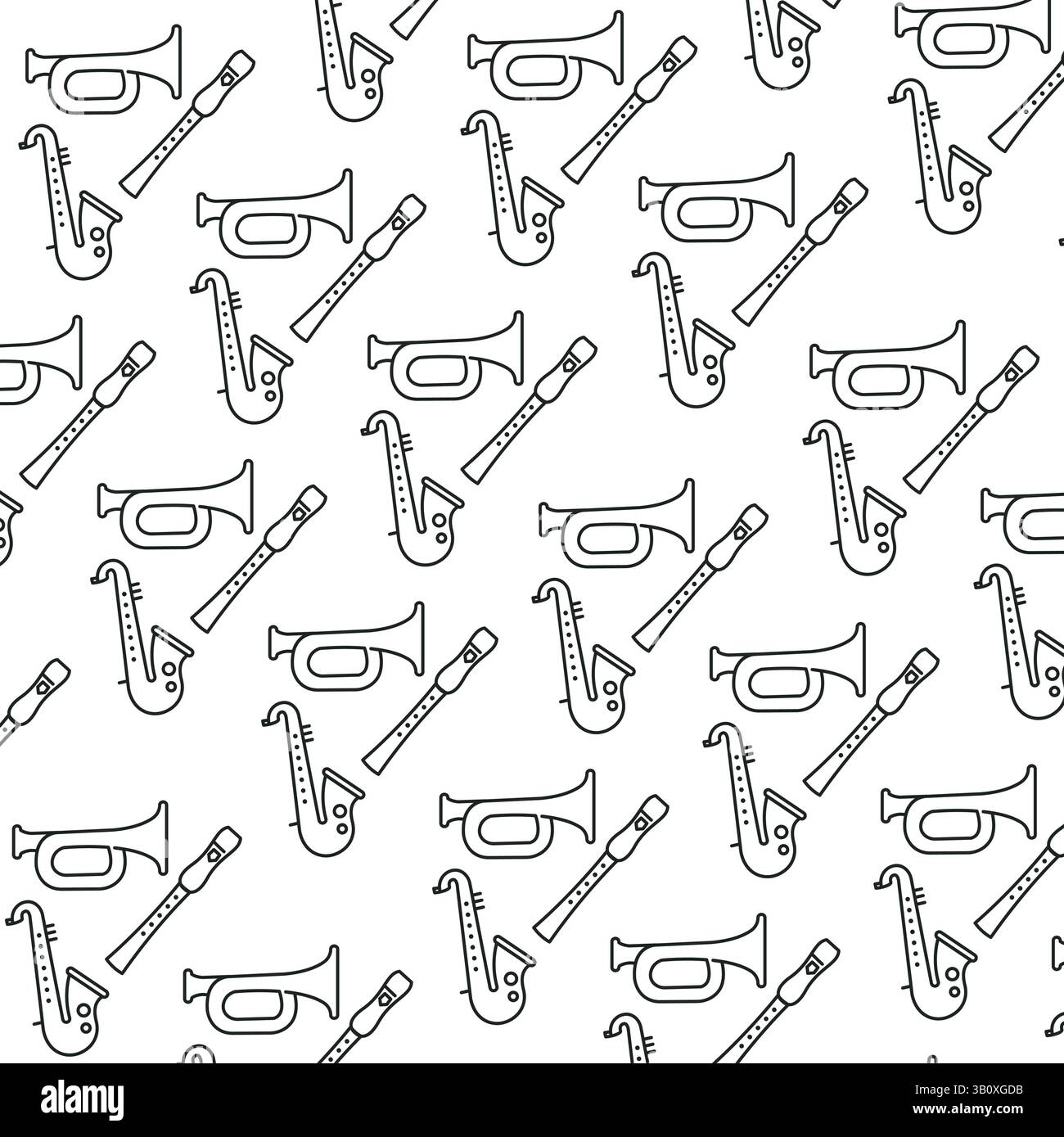 Outlined pattern of trumpet saxophone and recorder in diagonal layout ...