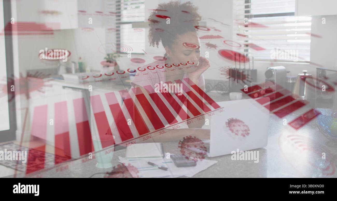 Image of data processing over african american woman using laptop Stock ...
