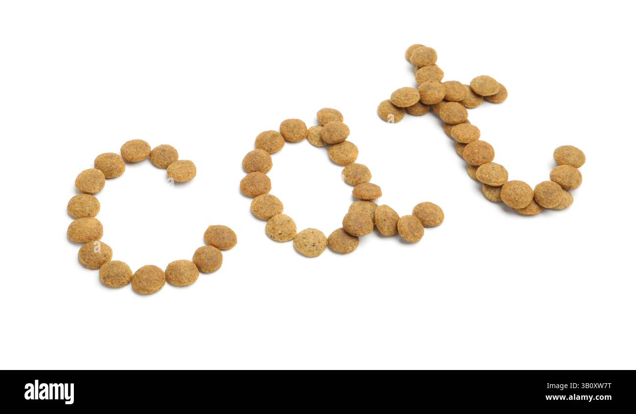 Word Cat made of dry pet food isolated on white Stock Photo - Alamy