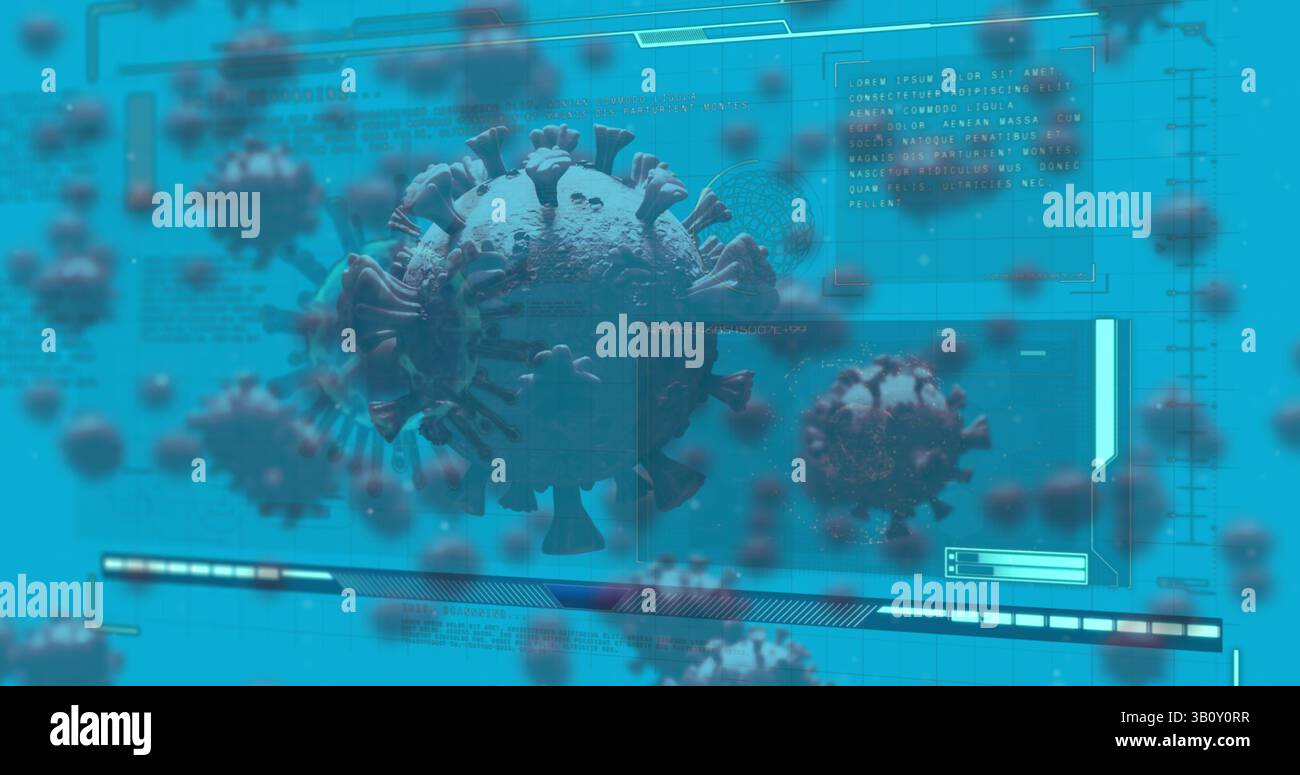 Floating central spiky virus model highlighting virtual interface, with ...