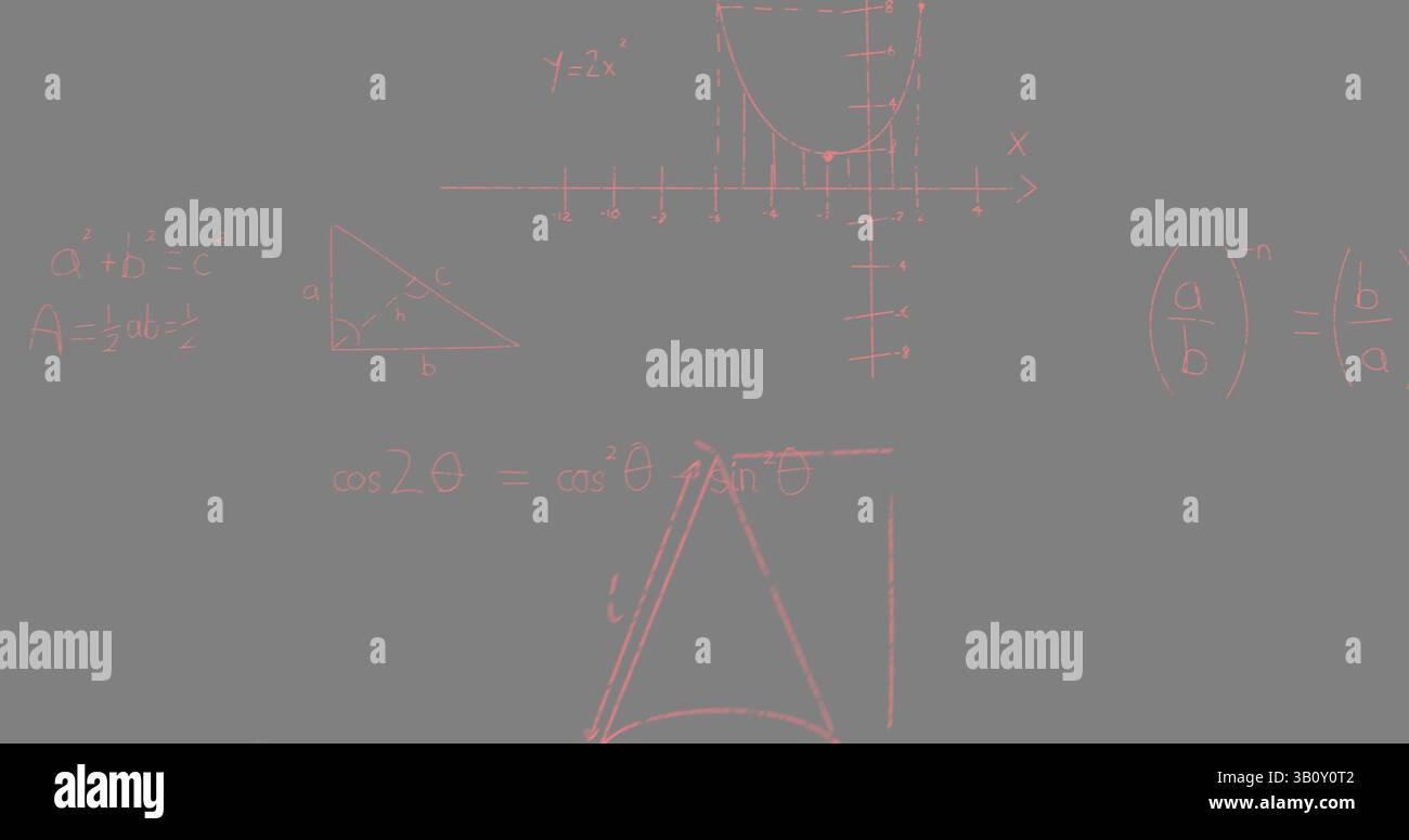 Digital image of mathematical equations and formulas floating against ...