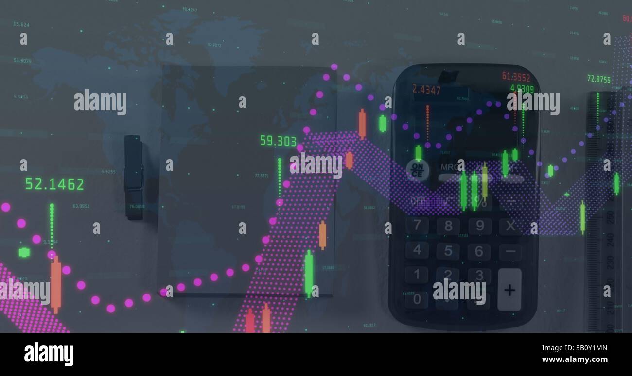 Image of financial data processing over calculator on desk Stock Photo ...