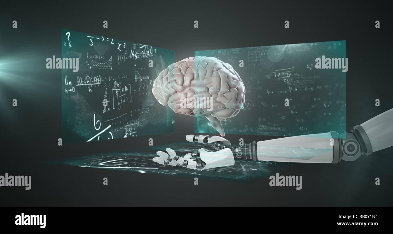 Holding digital brain mathematical equations hi-res stock photography ...