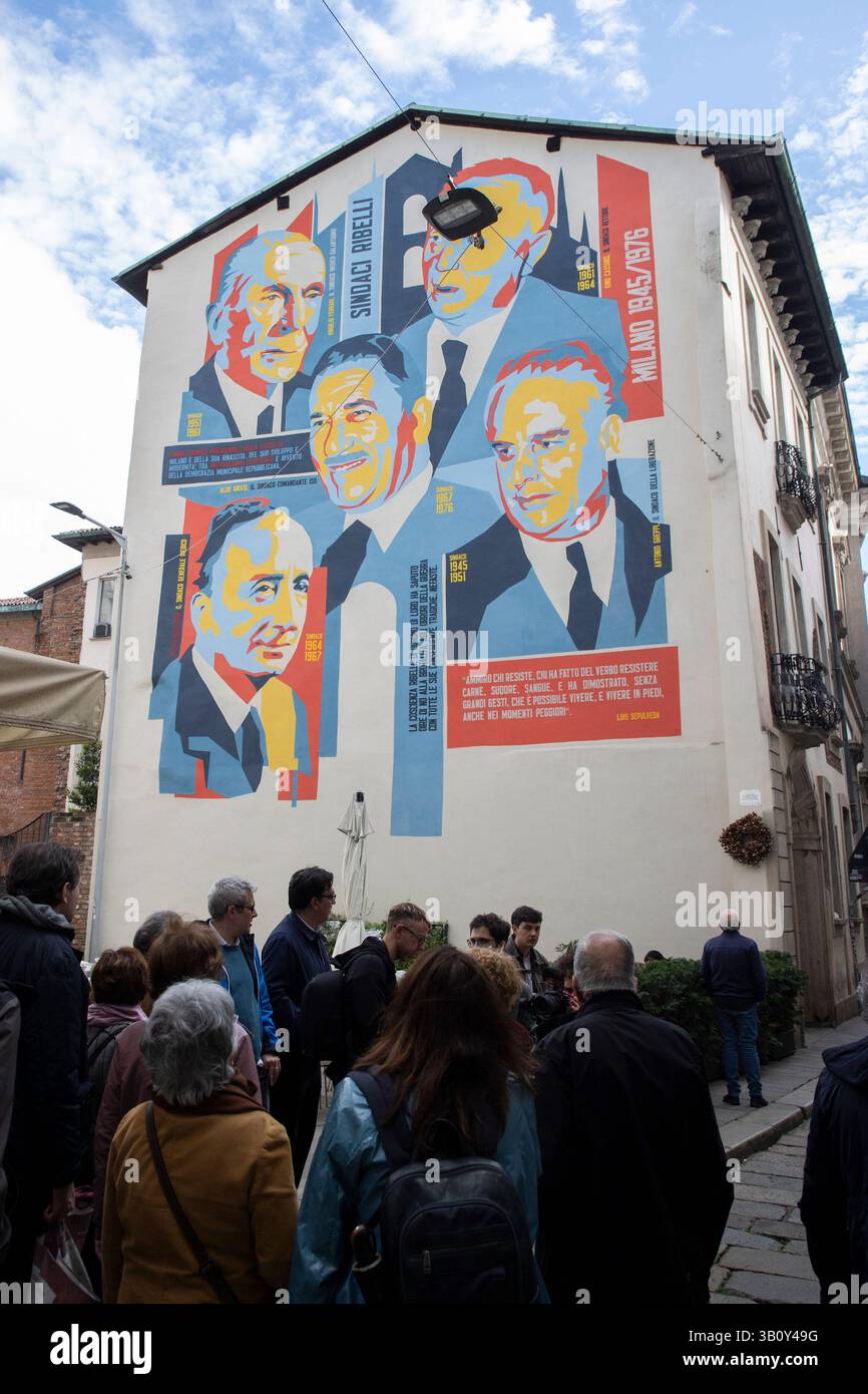 Milano, Italia. 24th Apr, 2025. Il murale dei sindaci ribelli in via ...