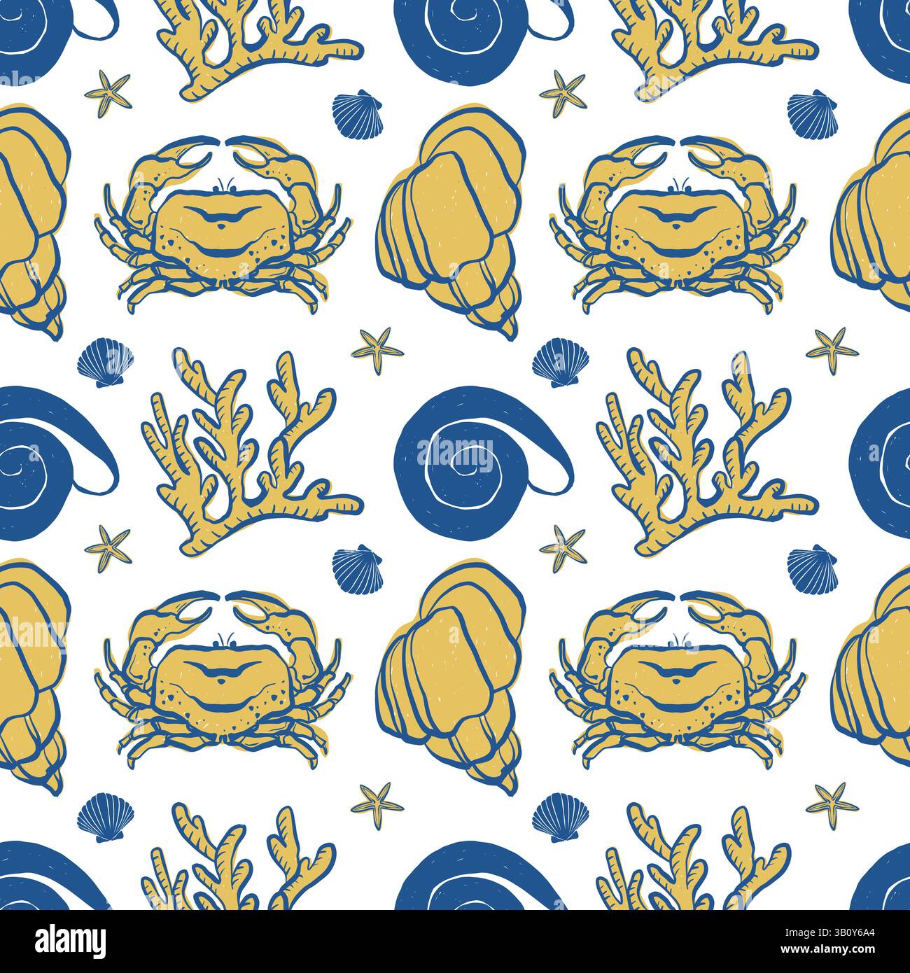 Vector seamless pattern with sea element, crabs, seashells and corals ...