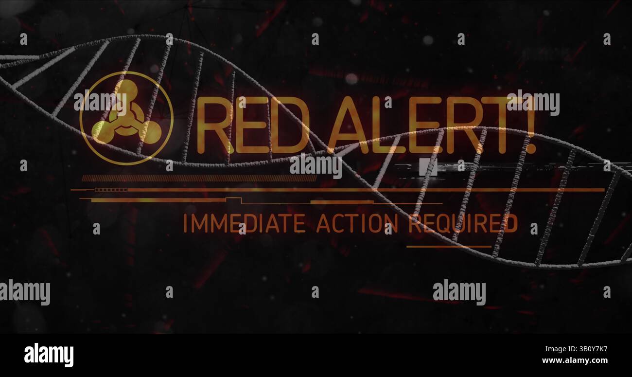Image of red alert text over dna strands Stock Photo - Alamy