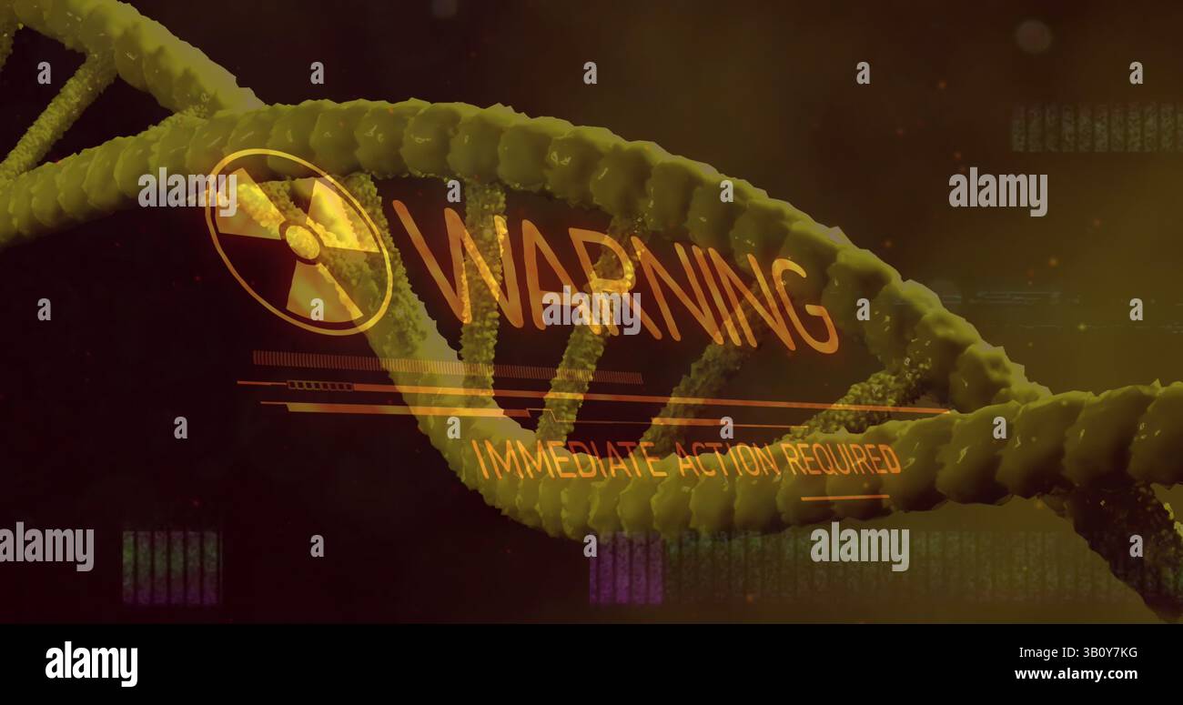 Image of warning text over dna strand Stock Photo - Alamy