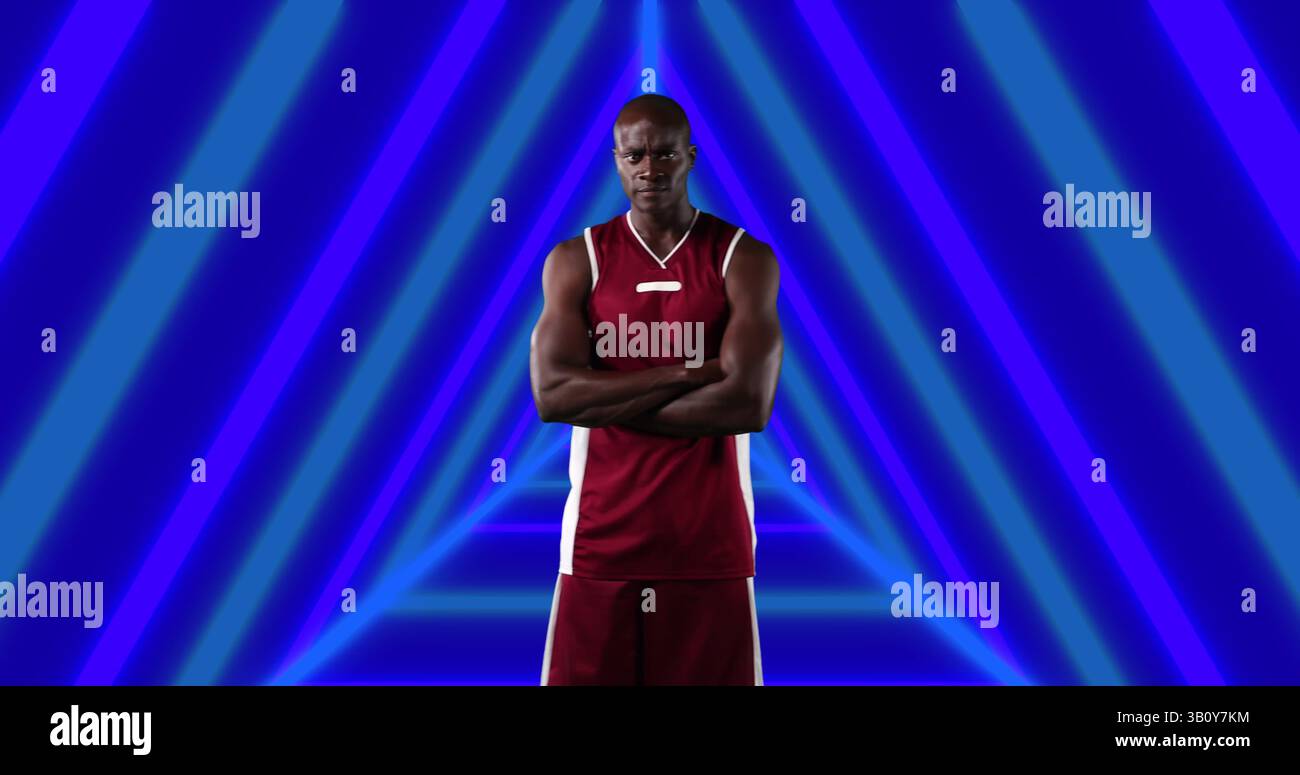 Image of african american male basketball player with arms crossed over ...