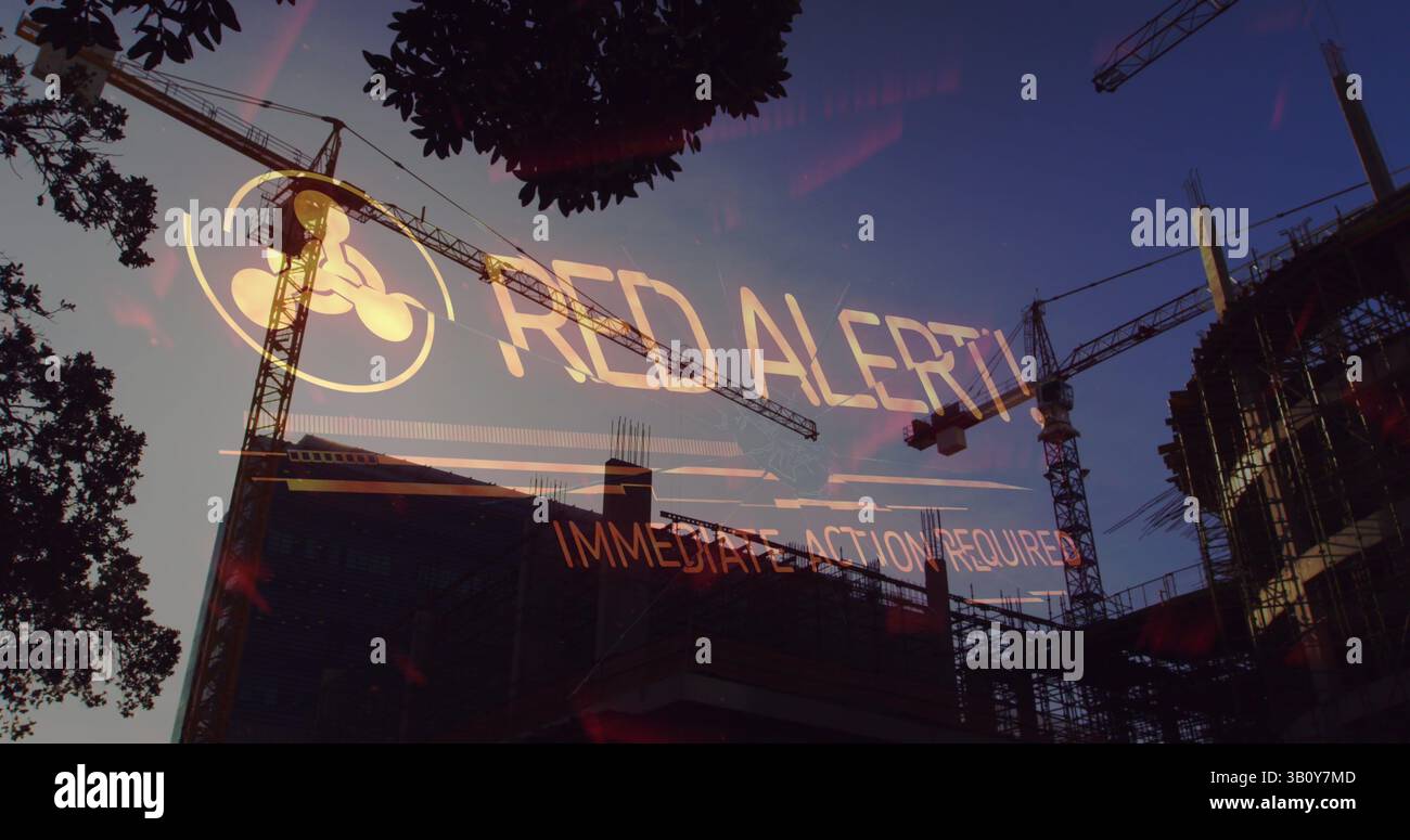 Image of red alert text over building site Stock Photo - Alamy