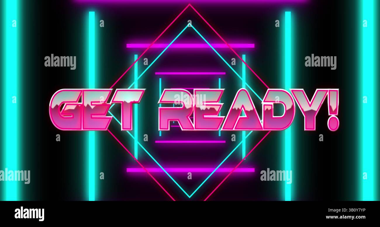 Image of get ready text over moving shapes on black background Stock ...