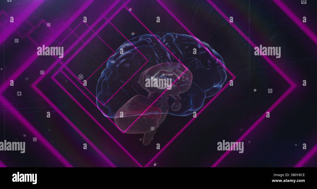 Image of brain and shapes on black background Stock Photo - Alamy