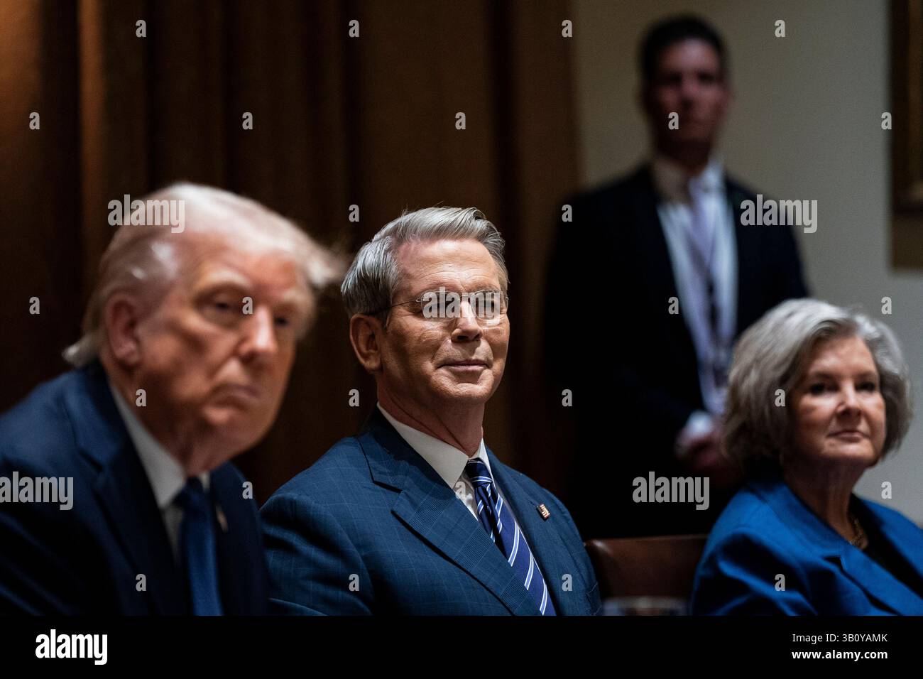 US President Donald Trump, from left, Scott Bessent, US treasury ...