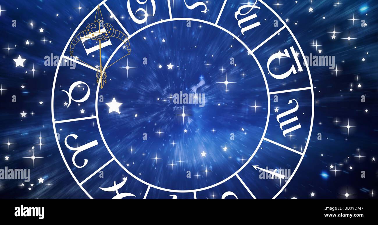 Image of horoscope symbols over stars and space. horoscope and digital ...