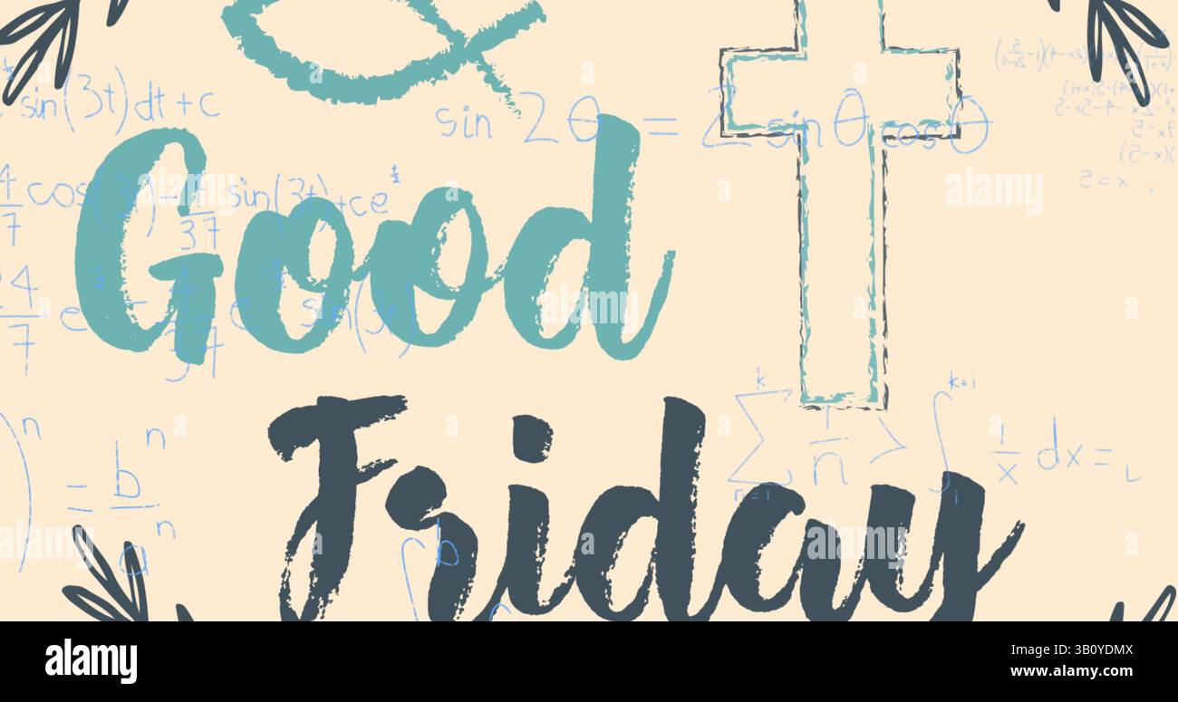 Image of mathematical equations and good friday text over yellow ...