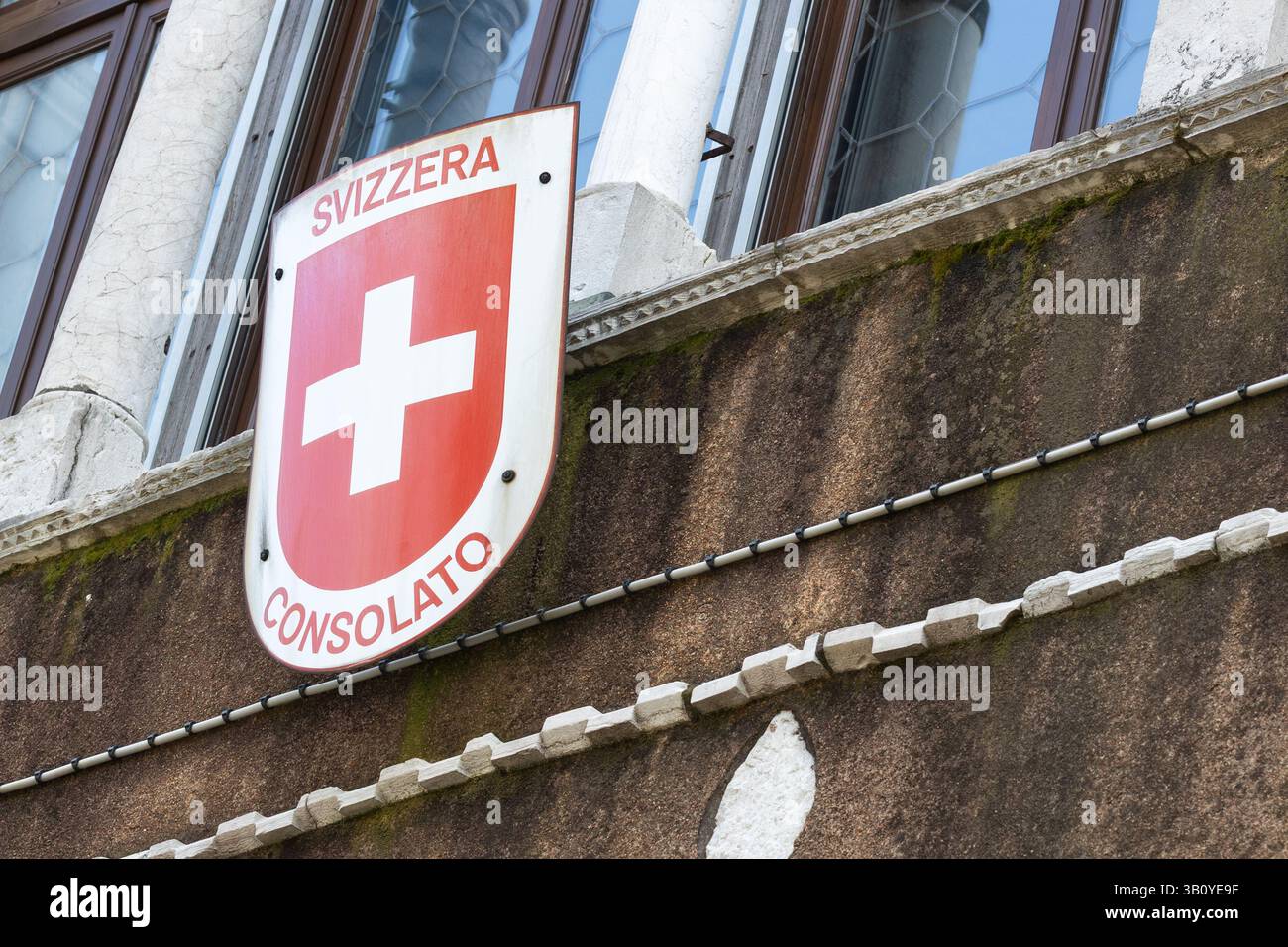 Venice, Italy - April 17 2025: Swiss Consulate emblem on historic ...