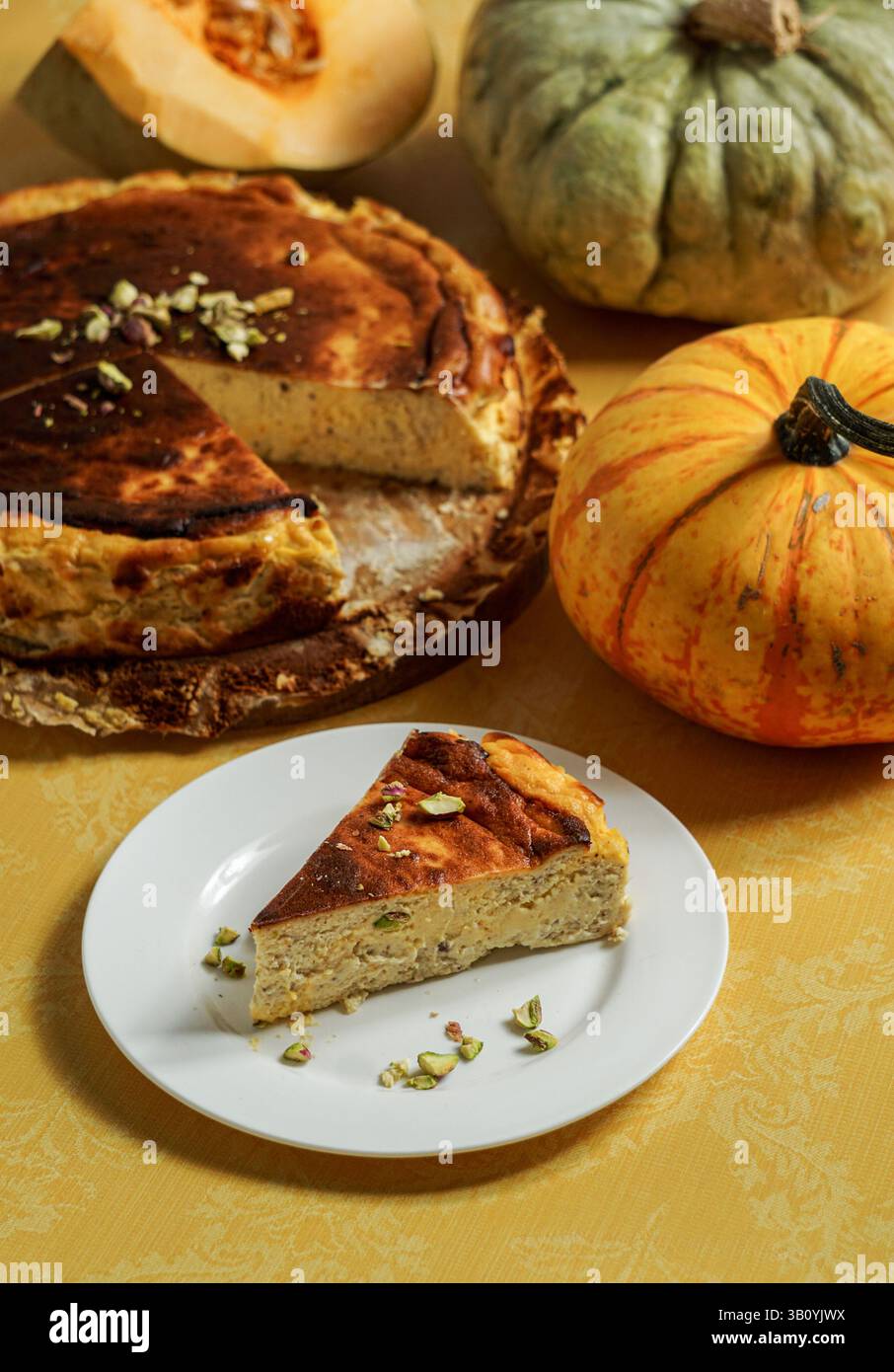 pumpkin san sebastian burnt cheesecake Stock Photo - Alamy