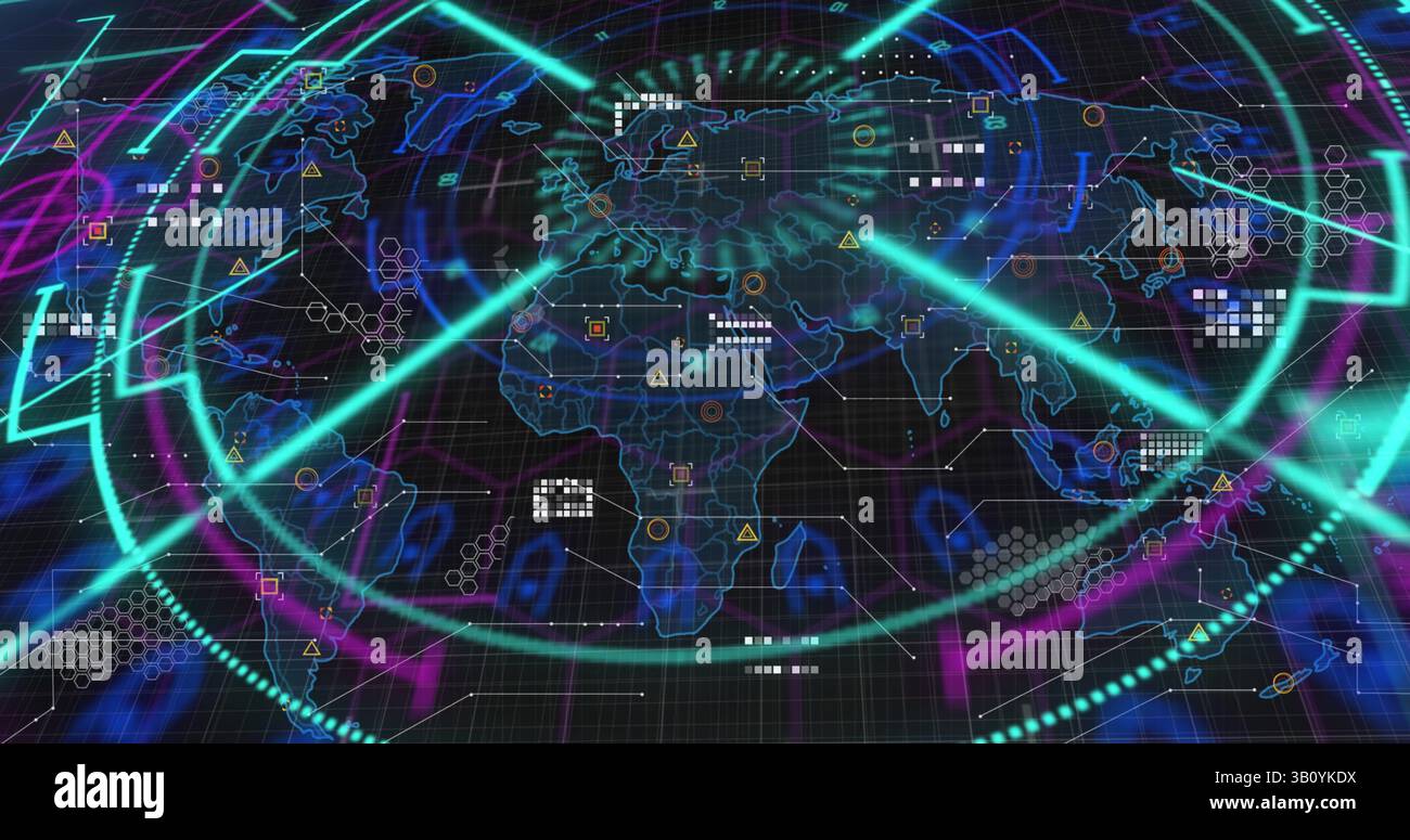 Image Of Scope Scanning Data Processing And Markers Over World Map