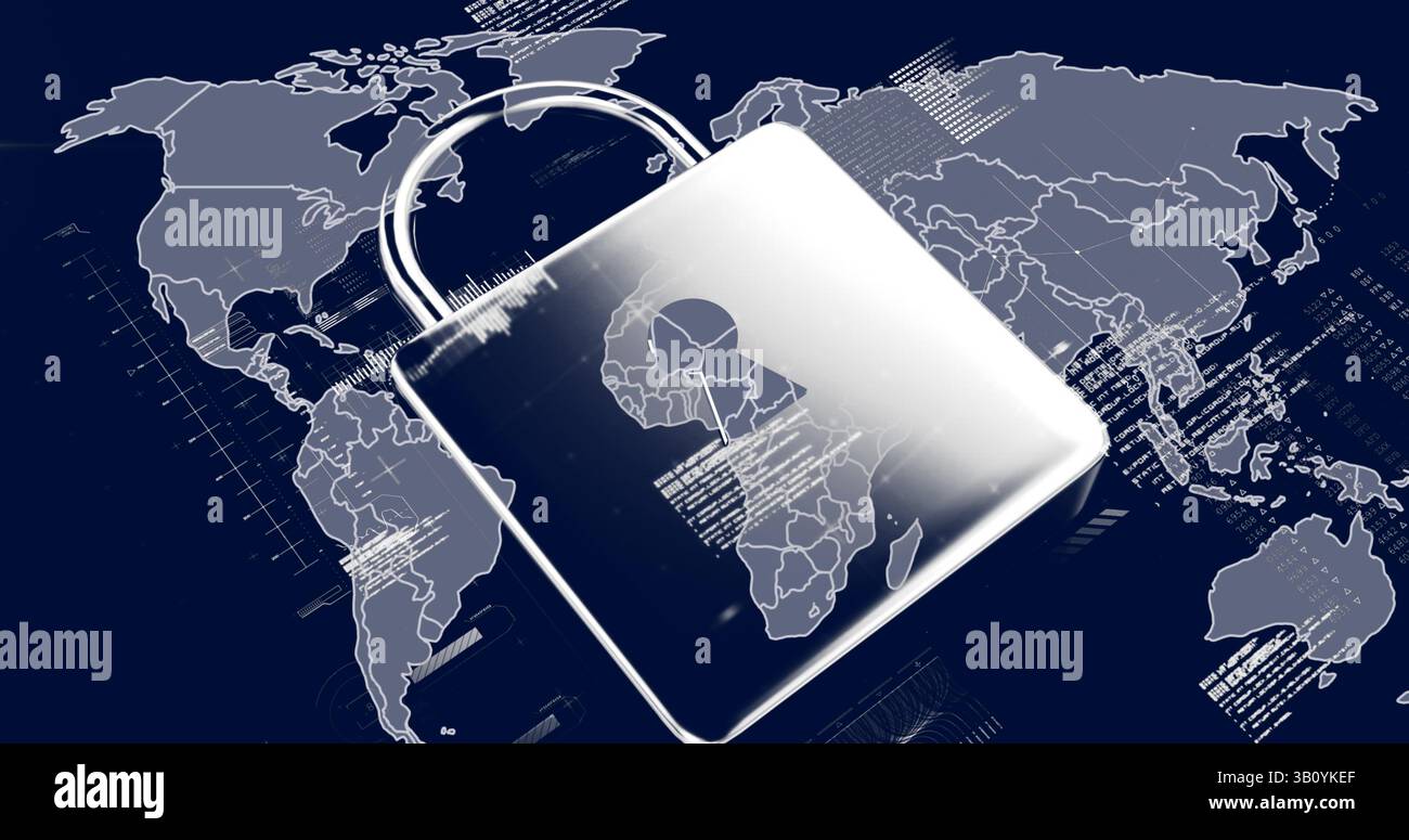 Image Of Online Security Padlock Data Processing And Markers Over