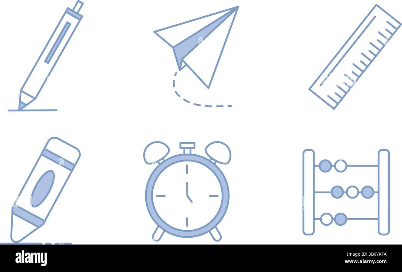 Collection of school related icons in flat and outlined styles with ...