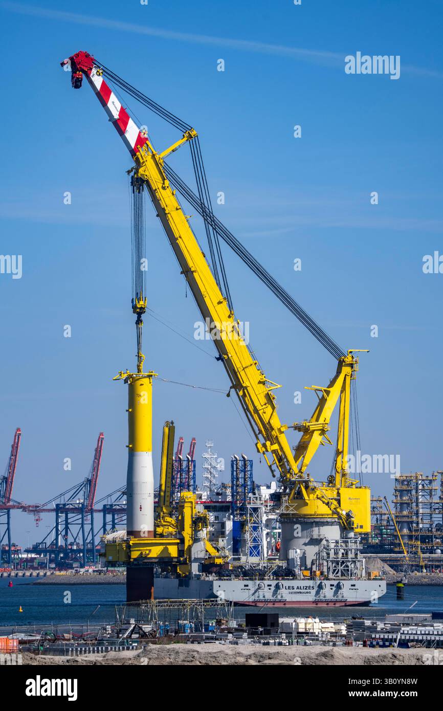 Assembly of monopiles, the foundations for offshore wind turbines, here ...