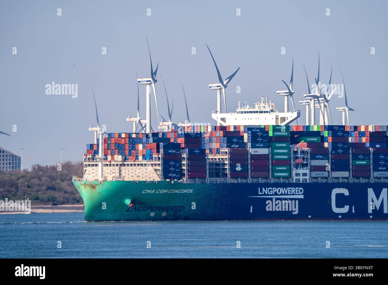 Entrance to the seaport of Rotterdam, CMA CGM Concorde, container ship ...