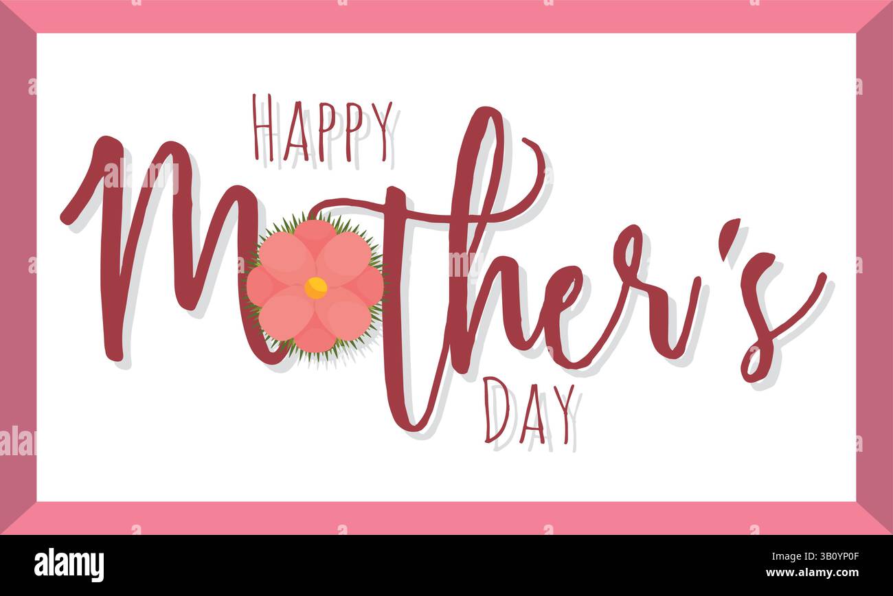 Pink flower replaces O in Mother Day wordmark with bold frame. Vector ...