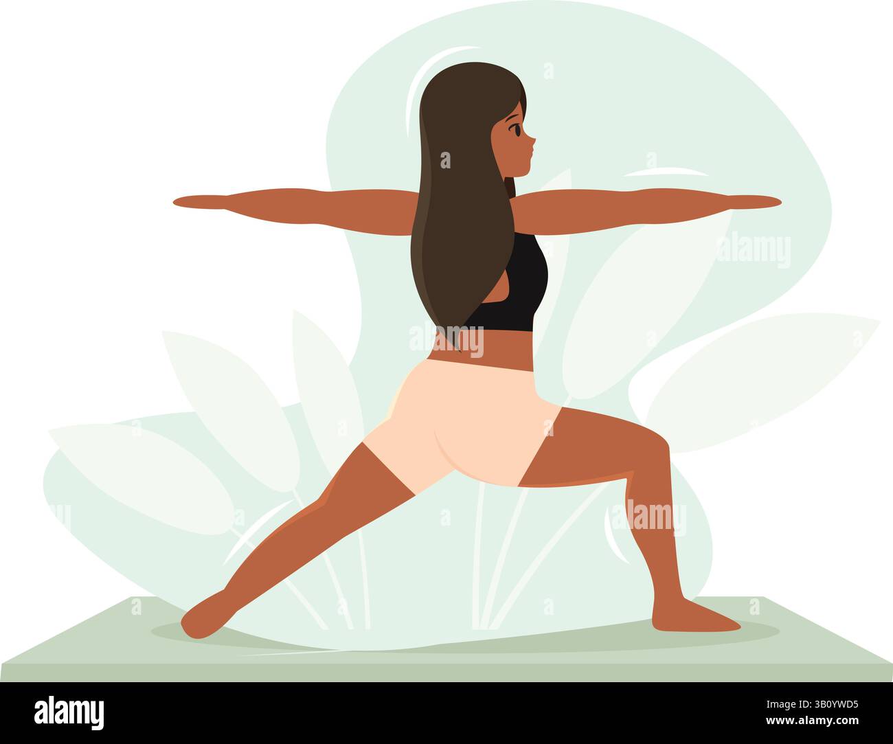 Standing yoga warrior pose with arms extended and front leg bent ...