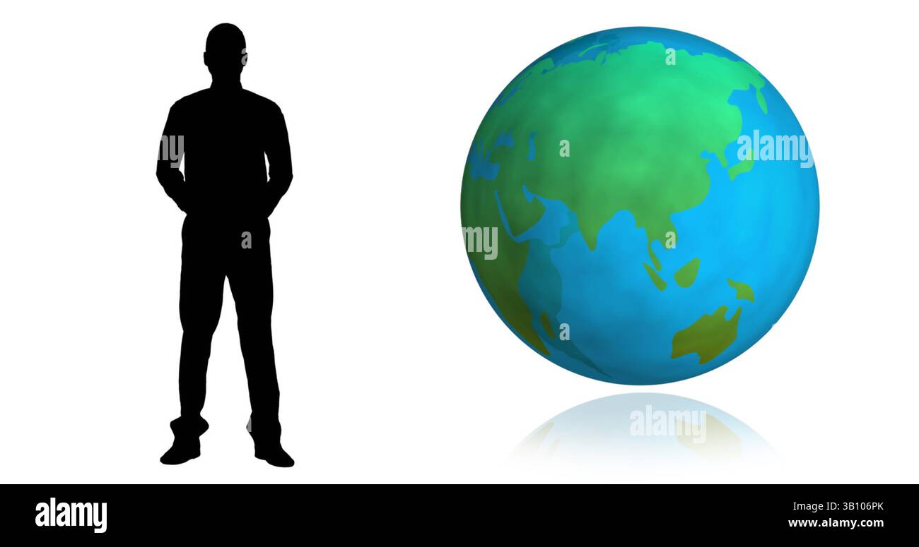 Image of man shadow and globe on white background Stock Photo - Alamy