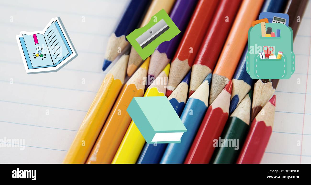 Schoolbag notebook colors pencils hi-res stock photography and images ...