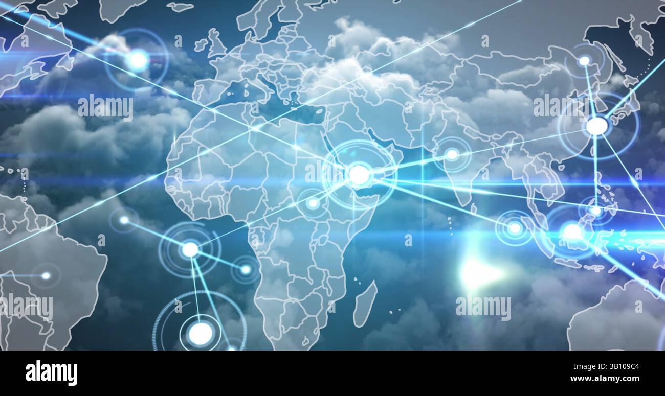 Image of network of connections over world map Stock Photo - Alamy