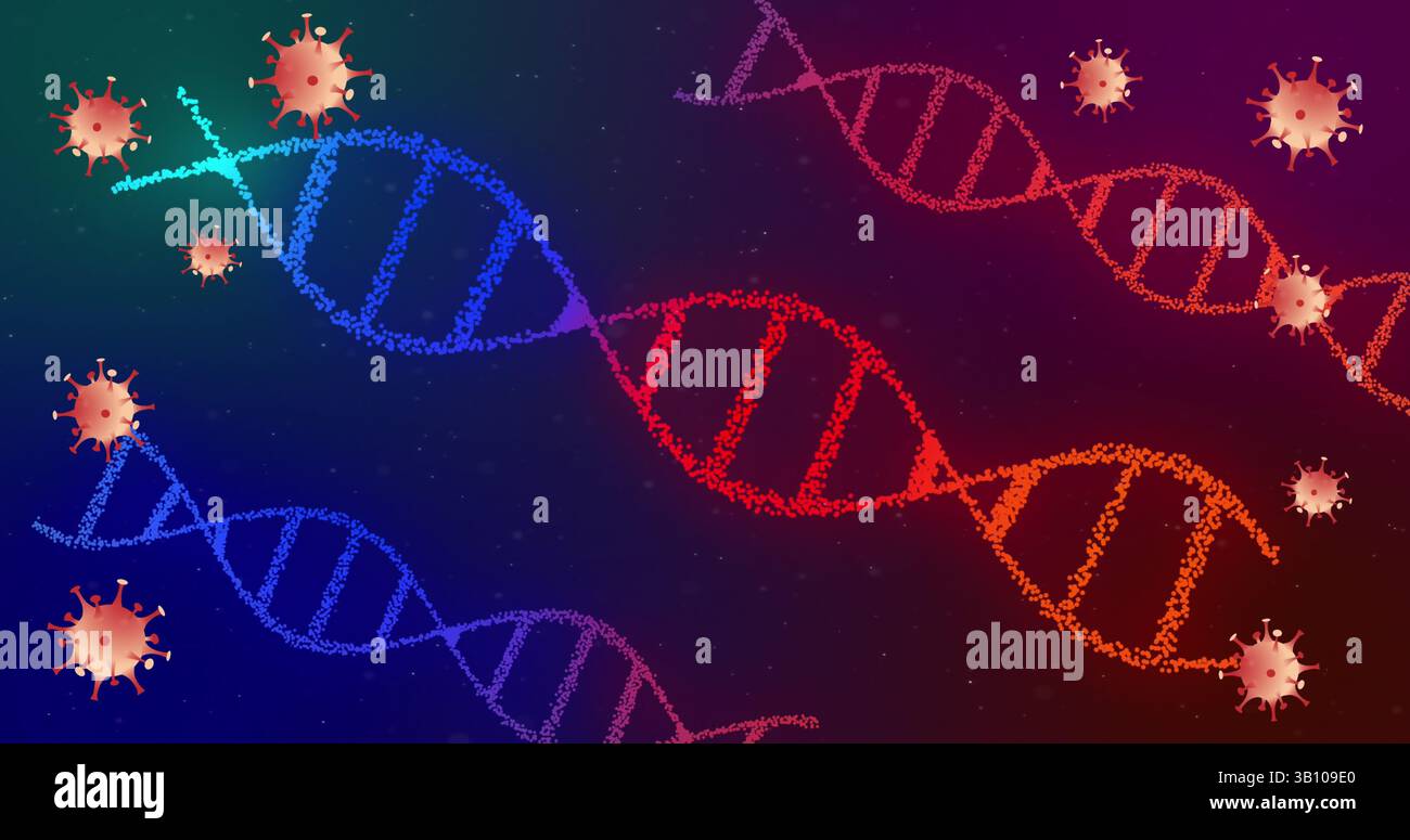 Displaying colored DNA strands floating in virtual lab, with spiky ...